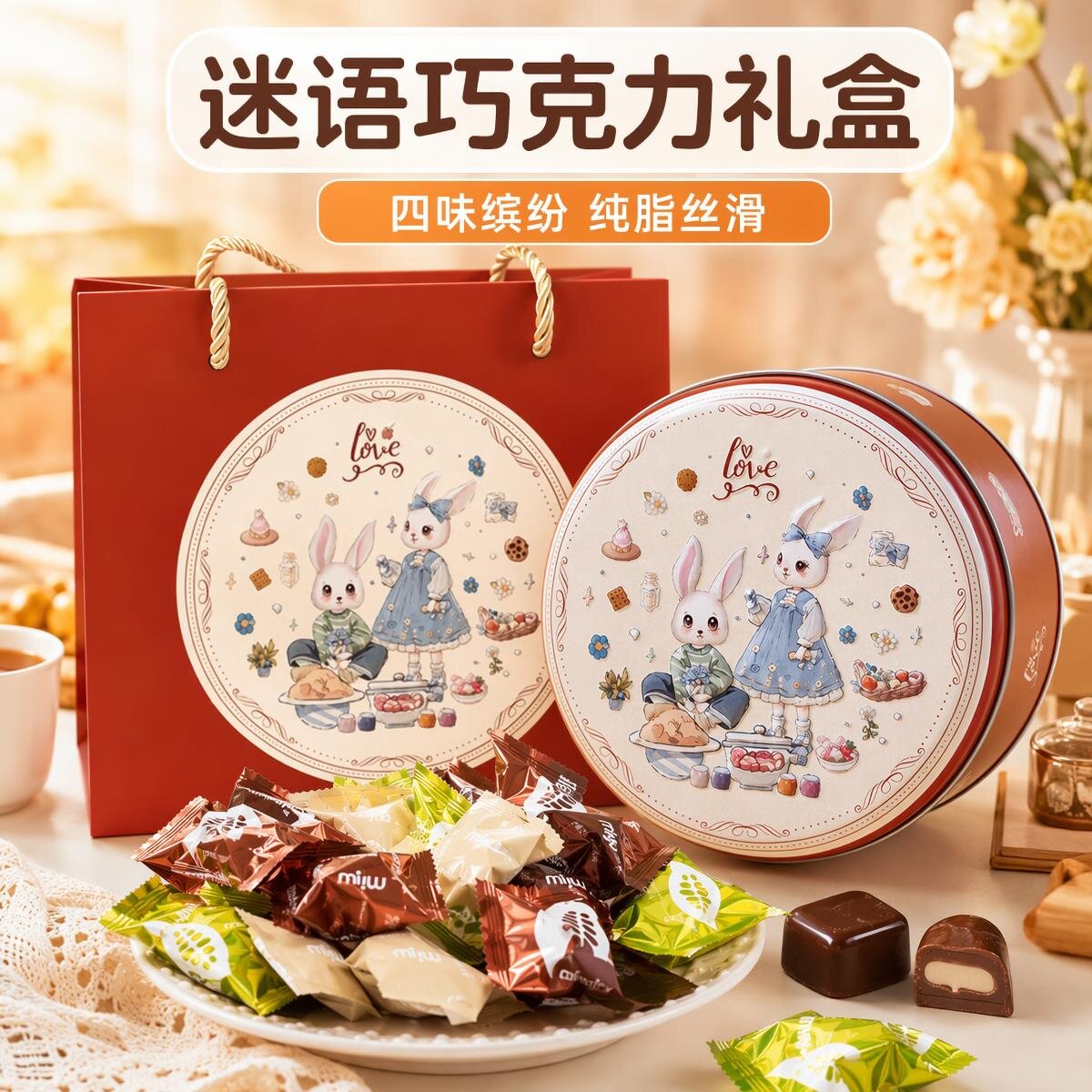 迷语纯可可脂松露黑巧克力抹茶味黑松露椰蓉铁盒礼盒礼袋20枚装