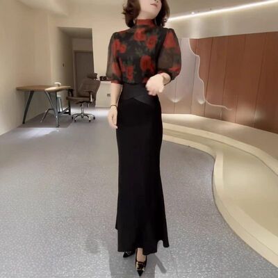 25105大爱美依缘2025新款设计感复古印花系衬衫高腰显瘦半身裙女