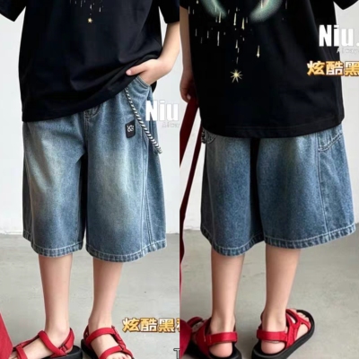 牛哆哆童装26夏季新款儿童挂件牛仔中裤男女童休闲裤短裤潮87895