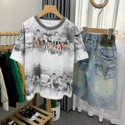 牛哆哆童装夏装新款韩版男女童时尚卡通图案纯棉短袖T恤53315