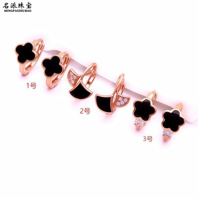 俄罗斯585彩金玛瑙灵动精致耳环