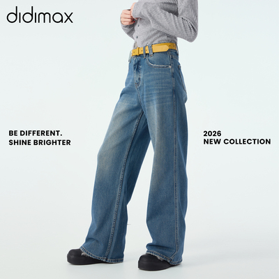 didimax春季新款蓝色牛仔裤水洗做旧长裤子 松弛简约 日常C57258