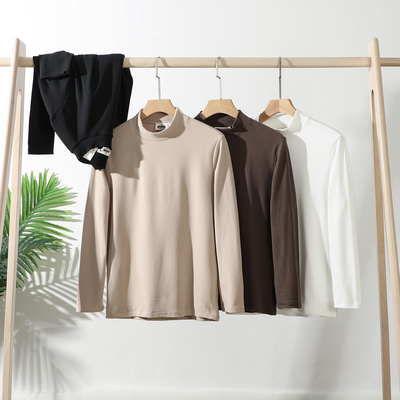 秋冬好搭！软糯双面磨毛 男士舒适保暖半高领德绒打底衫长袖T恤潮