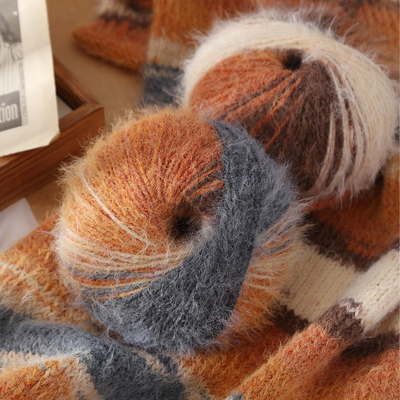 雪宝渐变羊驼马海毛手编毛衣外套围巾披肩柔软亲肤中细毛线团批发