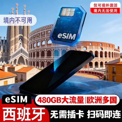 【eSIM】西班牙esim电话卡欧盟多国5G4G高速流量上网卡欧洲旅游