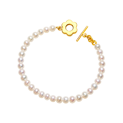 百利金珠宝足金小花OT扣珍珠手链