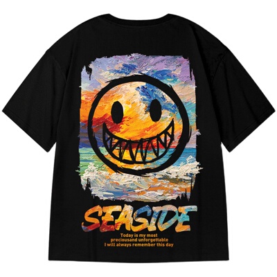 鬼脸小恶魔国潮oversize短袖t恤男大码情侣bf宽松纯棉胖子半袖