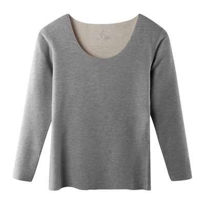 稻草人保暖内衣女秋冬中厚款上衣双面磨绒德绒含桑蚕丝无痕打底衫