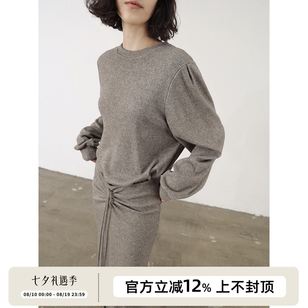 SOTHEA 21秋冬 冬季保暖仿羊绒质感磨毛弹力棉抽褶裙装套装