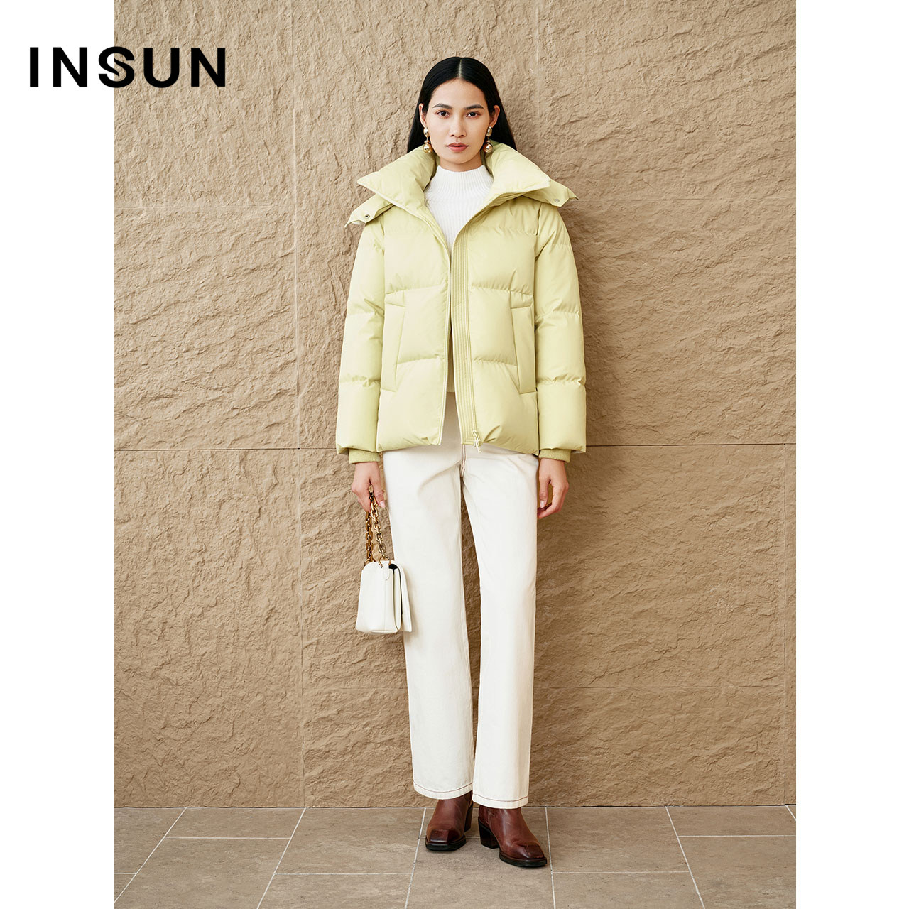 INSUN恩裳专选冬季时尚连帽长白山鹅绒羽绒服