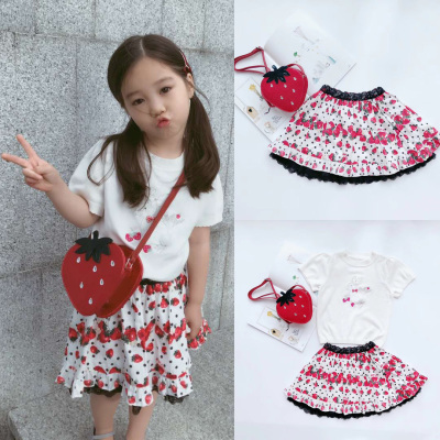 钢琴家日系雪纺草莓印花蕾丝半裙
