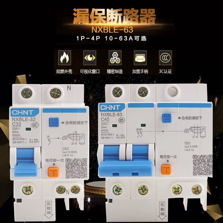 NXBLE-63/32 全新正品正泰空气开关带漏电保护家用1p2p3p4p断路器