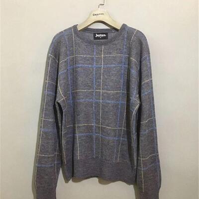 【上新价188】vintage  美国制古着Jantzen灰色格子羊毛混纺毛衣