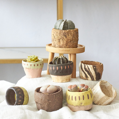 51【手捏拇指】wimiss多肉透气陶瓷粗陶简约素烧特小号花器盆栽