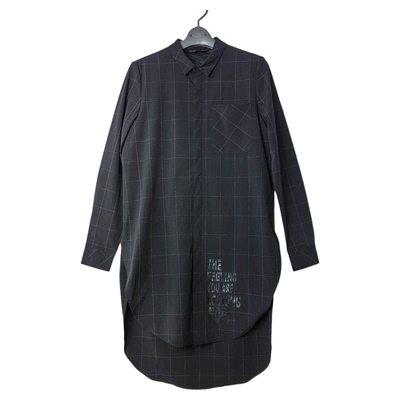 圣牌格纹长袖翻领开叉宽松衬衫