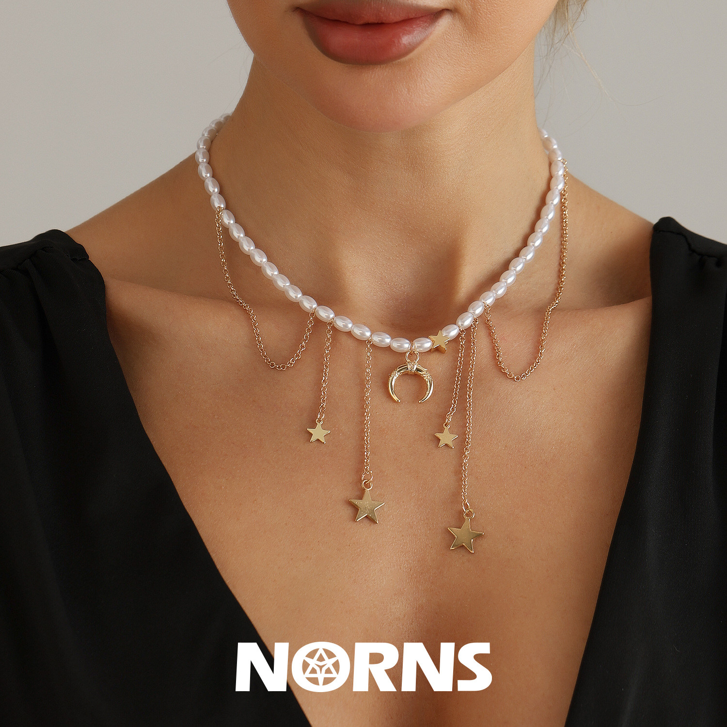 Norns欧美星星月亮珍珠项链金属链流苏小众百搭设计日穿搭choker