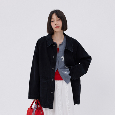 BORAN帛然翻领显瘦水洗牛仔外套