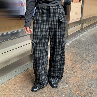 BORAN帛然格子阔腿休闲裤弯刀裤