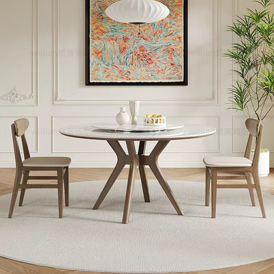 白蜡木餐桌胡桃木岩板转盘