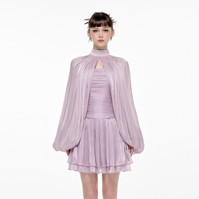 越南JOSEPHINE 2025年秋季新款光泽感缎面紫色披肩式连衣裙