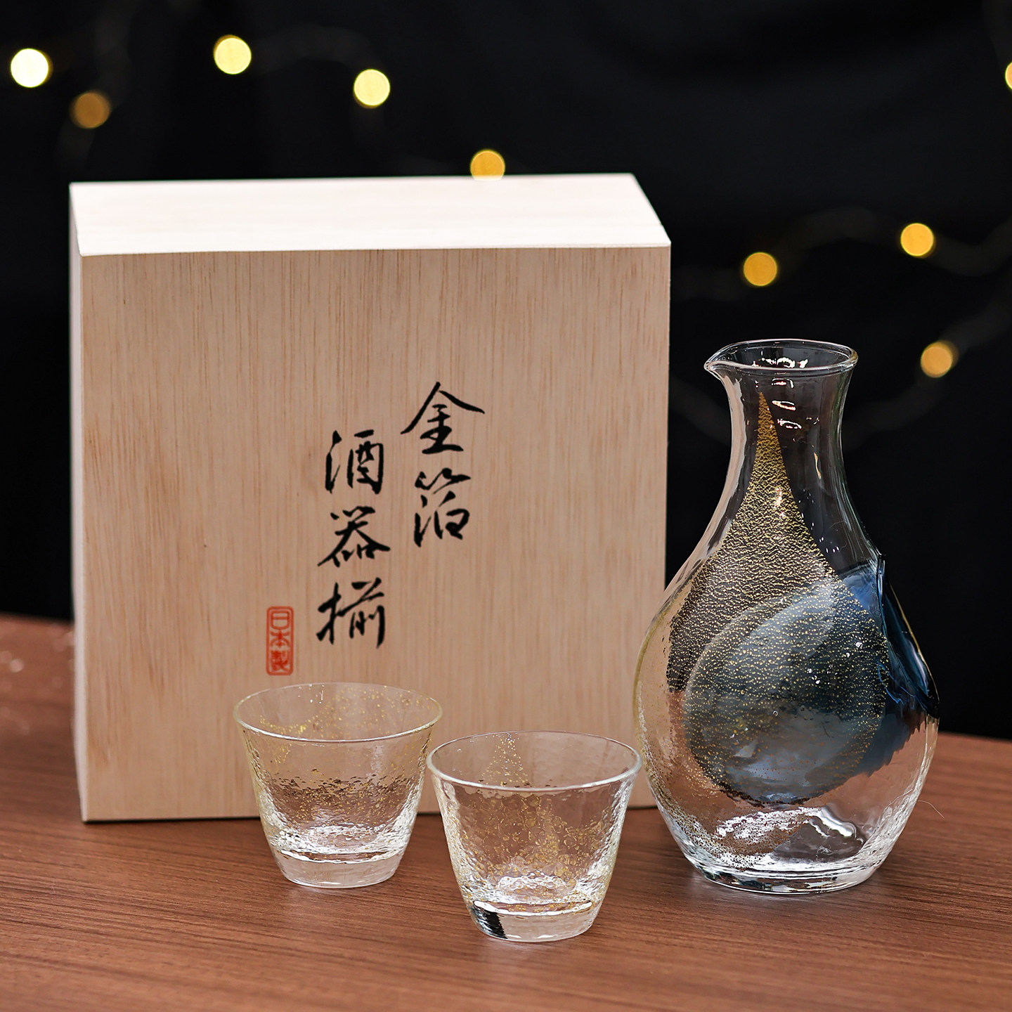 日本进口东洋佐佐木金樽酌手工金箔清酒壶酒杯清酒具木盒礼盒套装