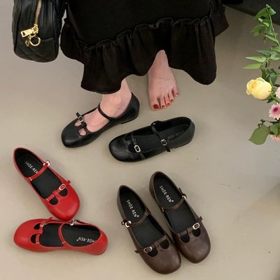 SHOE-REN 2026春季新款复古圆头玛丽珍鞋女双搭扣百搭平底小皮鞋