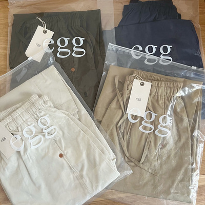 包邮@egg家 免韩代新款宽松抽绳松紧腰抽绳直筒裤 百搭纯色休闲裤