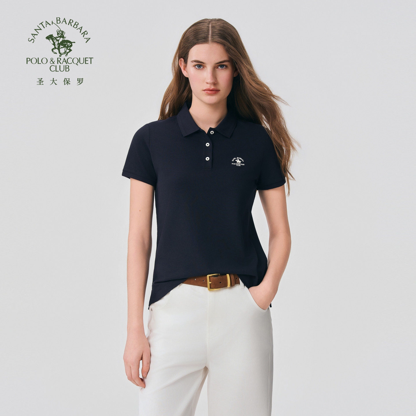 【莱卡面料】圣大保罗女短袖POLO衫2026春夏新品翻领百搭休闲上衣