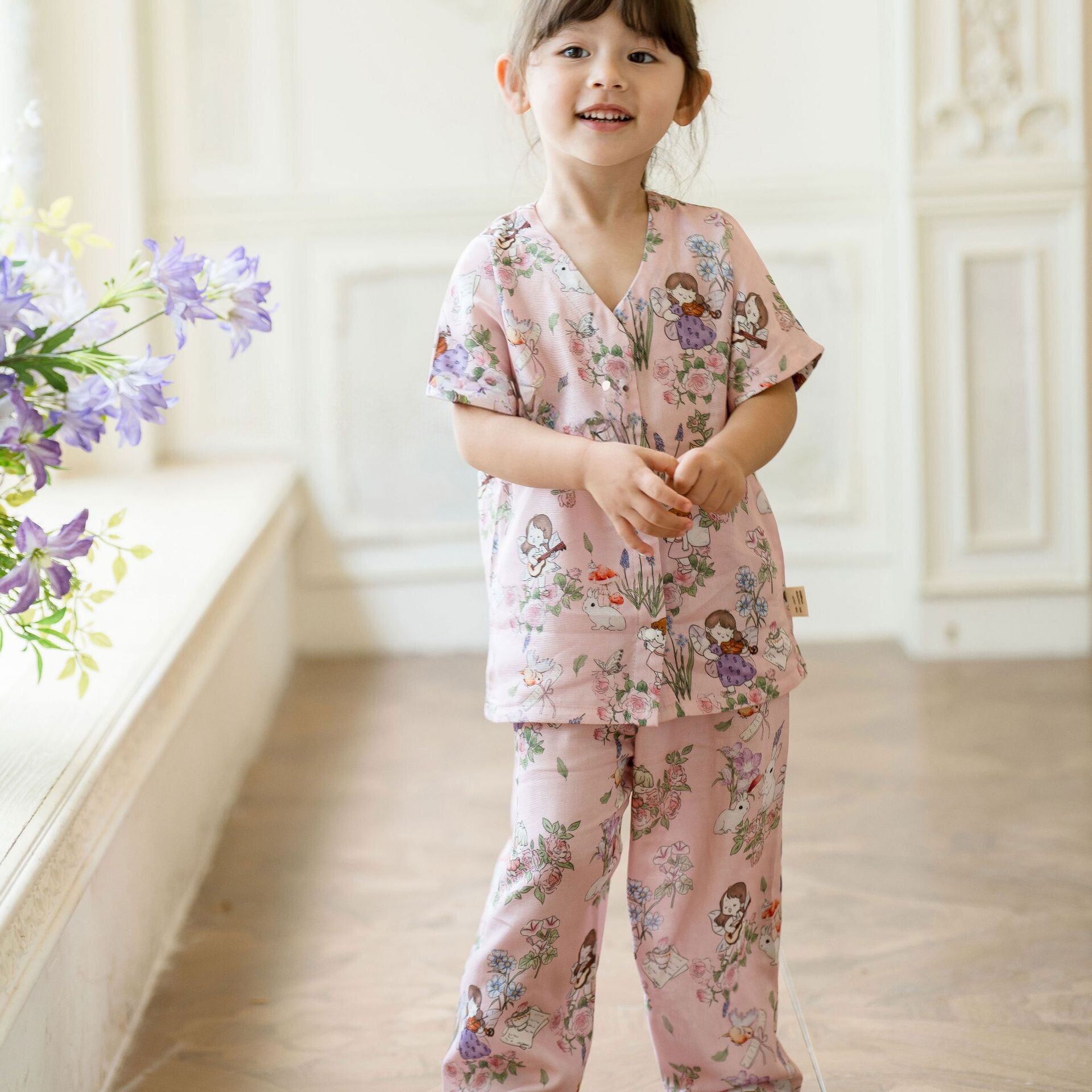 儿童家居服夏轻薄凉爽竹纤维短袖长裤套装A类柔软透气空调服睡衣