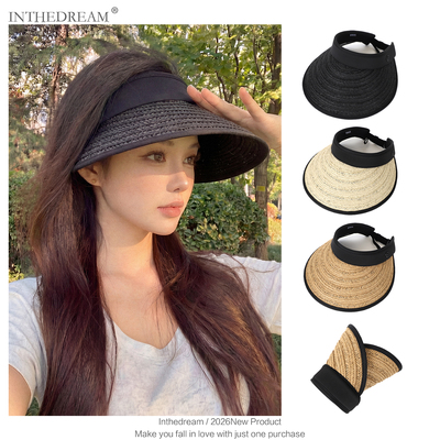 INTHEDREAM草编空顶帽女夏季防晒遮阳帽可调节户外帽子太阳帽出游