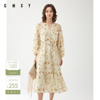 古木夕羊春秋度假风收腰显瘦连衣裙女减龄宽松中长裙GS450182002