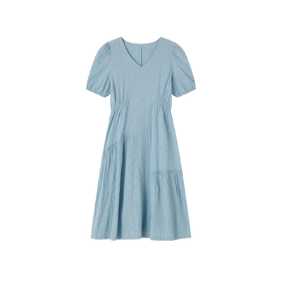 古木夕羊通勤纯色V领连衣裙女夏季拼接设计感减龄中长裙GS3301841