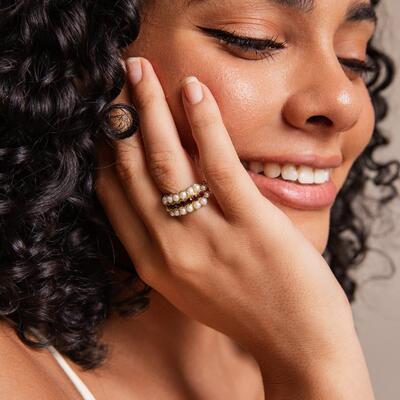 SOLDEVERANO蕃秀法式天然石榴石复古珍珠开口戒指冷淡风轻奢指环