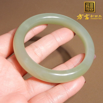 抢疯了方言精品和田玉青海老坑料高冰底晴湖水绿57mm正装手镯子X3