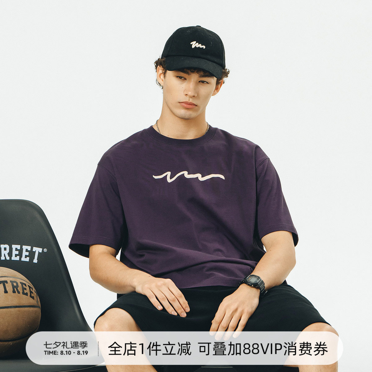 714street潮牌夏季新款男士印花短袖t恤男纯棉打底衫情侣装体恤衫