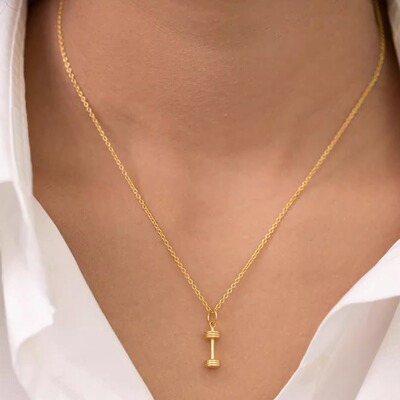 精致哑铃吊坠项链健身风格锁骨链