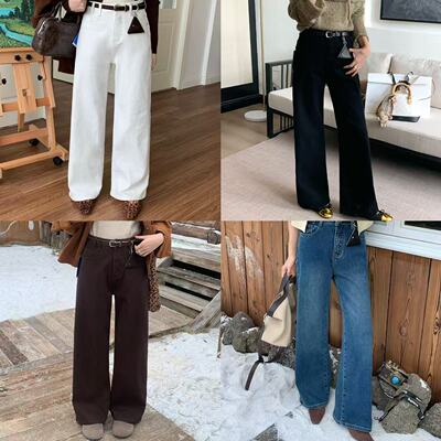 高腰弹力植绒加厚宽松阔腿牛仔裤