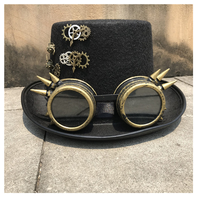 蒸汽朋克铆钉护目镜steampunk 金属复古基佬风礼帽 晚宴手工帽