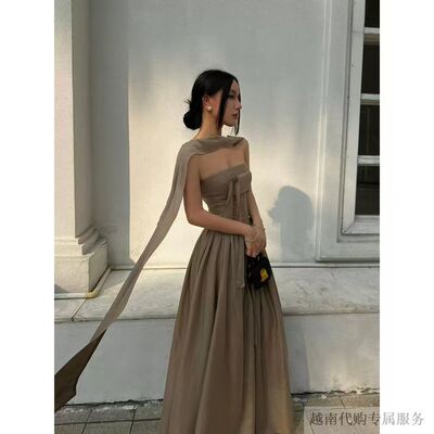 越十年越南小众品牌Boutiques新款纯欲辣妹抹胸收腰连衣裙