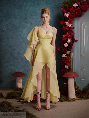 越十年越南小众sissy性感高贵典雅女神范露背飘带高开叉连衣裙