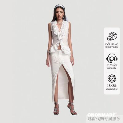 越十年 越南小众ononmade 挂脖领花朵透沙连衣裙高腰宽松半裙套装