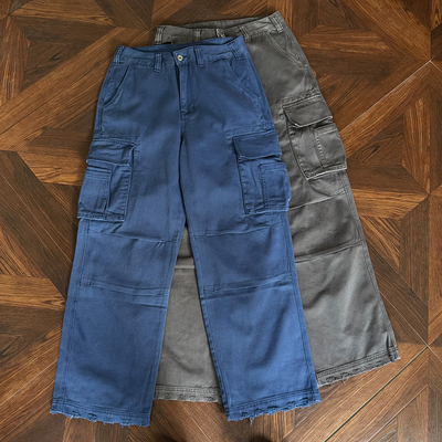 优雅法工蓝Baggy阔腿工装裤