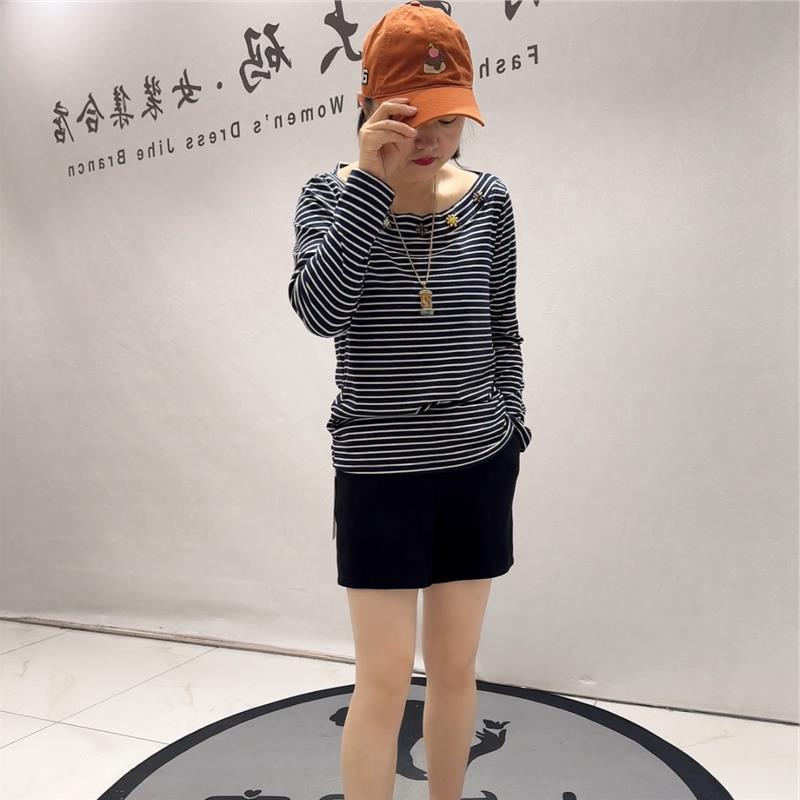 女权贵族时尚大码女装2026初秋打底6303条纹长袖衫200斤显瘦T恤
