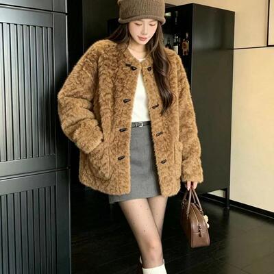 妃儿红冬季皮毛一体厚外套加肥加大码女装上衣200斤开衫9175
