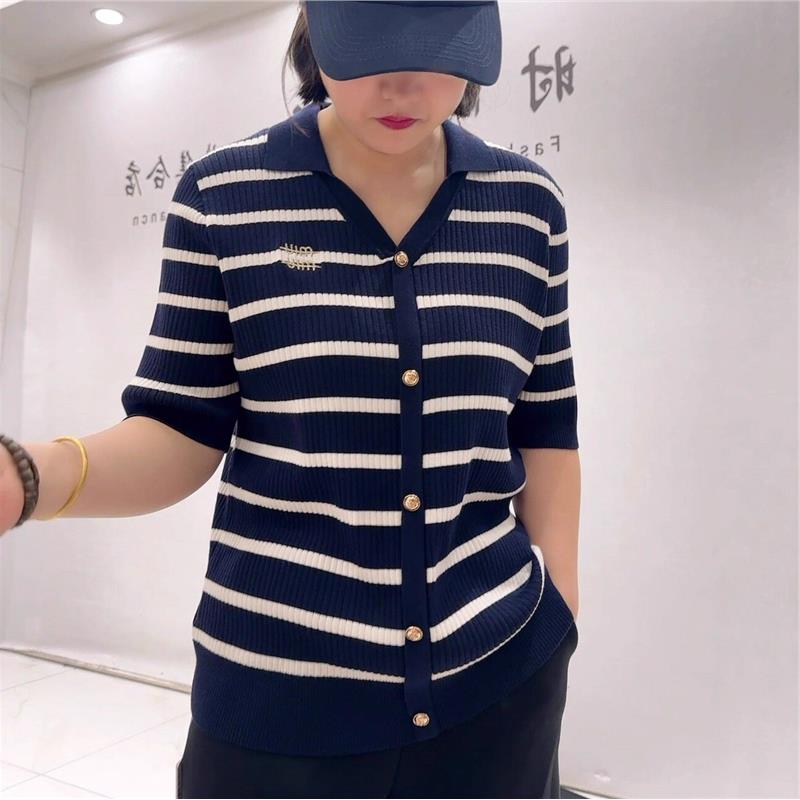 女权贵族2026初秋时尚大码女装6359POLO领条纹针织衫大码女装上衣