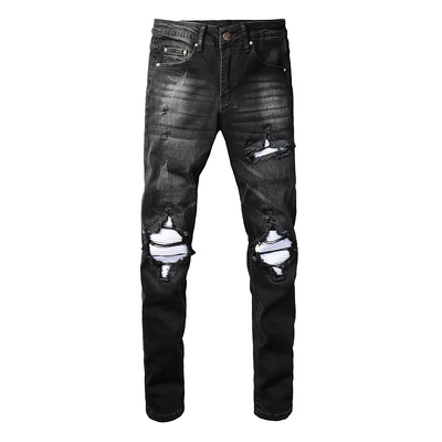 AMR jeans MX1 A米尔美式修身长裤太一高街破洞紧身男牛仔裤子