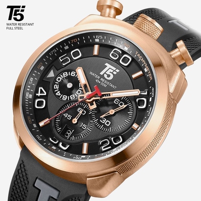 Rubber Strap T5 Luxury Gold Black male Quartz Chronograph g
