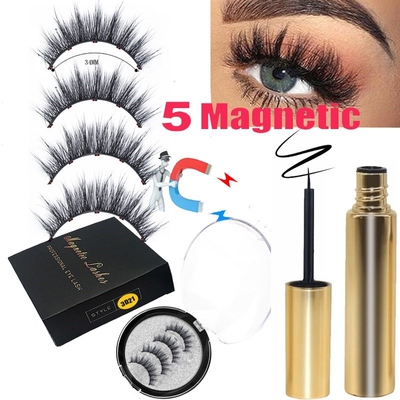 LEKOFO 2 Pairs 3D 5 Magnetic Eyelashes Magnet Eyeliner Set S