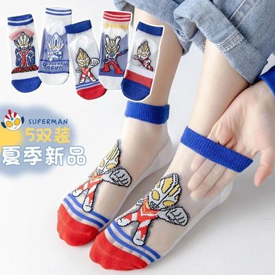 男童袜子夏季薄款纯棉网眼卡通奥特曼3.12岁童袜超薄冰丝儿童袜