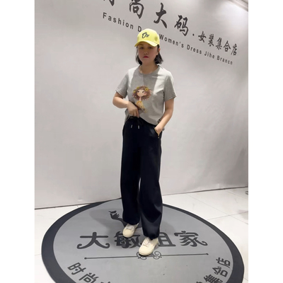 3931女权贵族2026夏新款加肥大码女装通勤立体剪裁松紧腰休闲卫裤